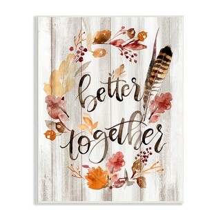 Stupell Better Together Rustic Boho Calligraphy Feather Plants Wood ...