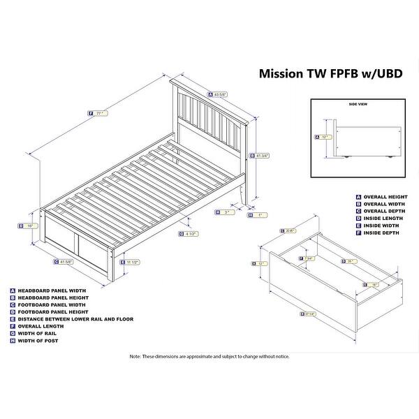 Mission Twin Platform Bed with Footboard and 2 Drawers in Grey - On ...