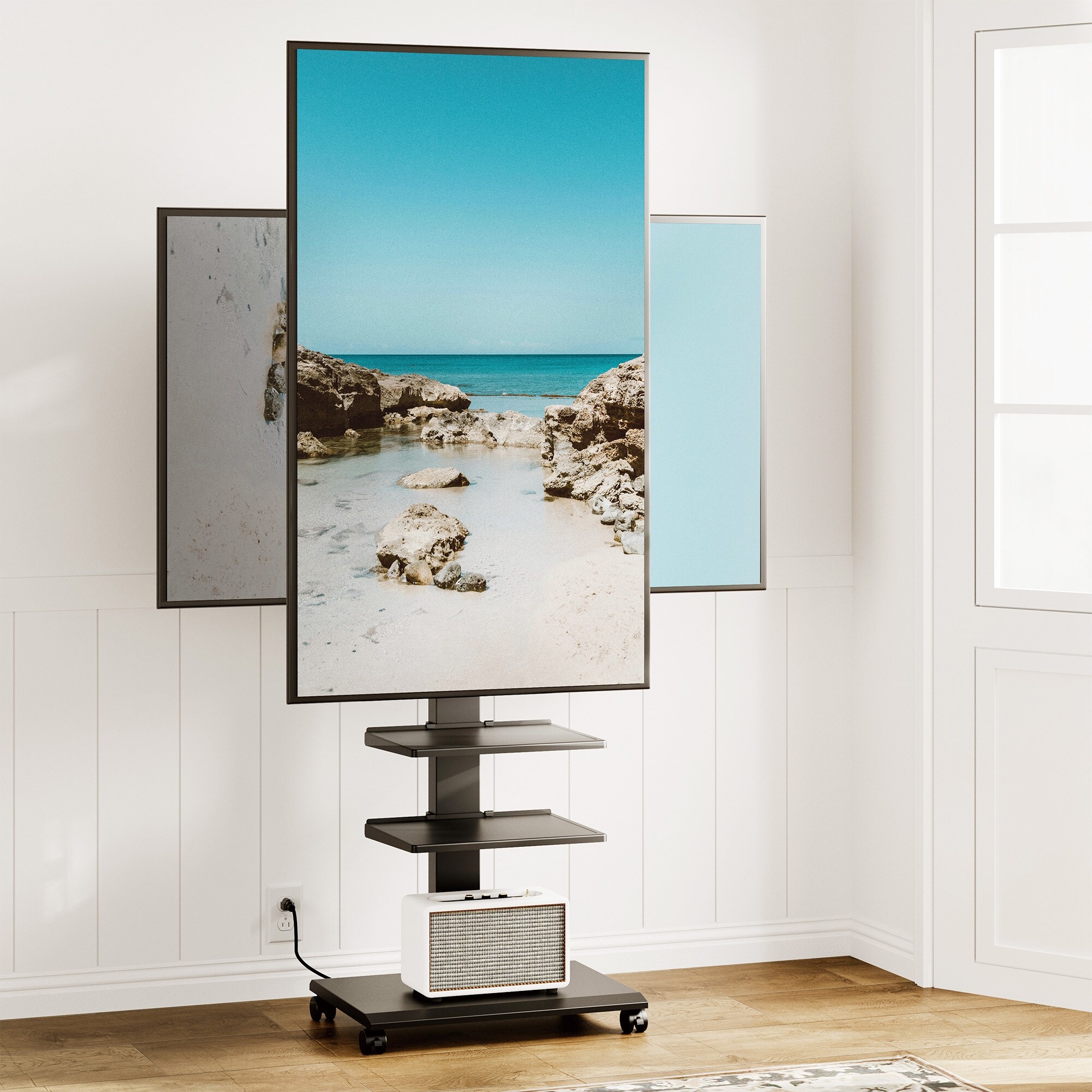 FITUEYES Rolling TV Stand with Wheels For 32 70 Inch TVs with Power Outlet and Two Shelf TV Console Hold Up To 88 Lbs On Sale Bed Bath Beyond 41986803