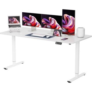 Height Adjustable Electric Standing Desk 63 Inch White Workstation ...