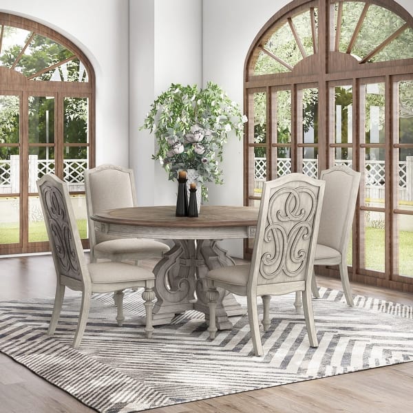 Caelum Farmhouse White Solid Wood 5-Piece Round Dining Set by The Gray ...