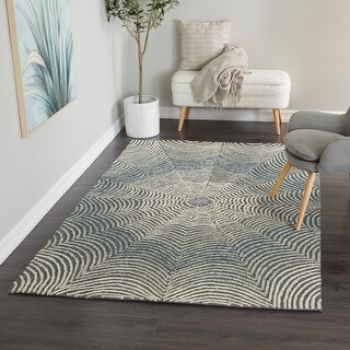 Blue Wool Handmade Spider Web Geometric Area Rug - Bed Bath & Beyond ...