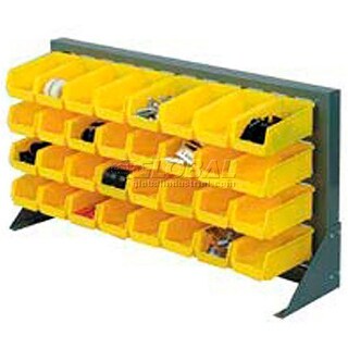 Louvered Bench Rack with (22) Yellow Stacking Akrobins, 36x15x20 - Gray ...