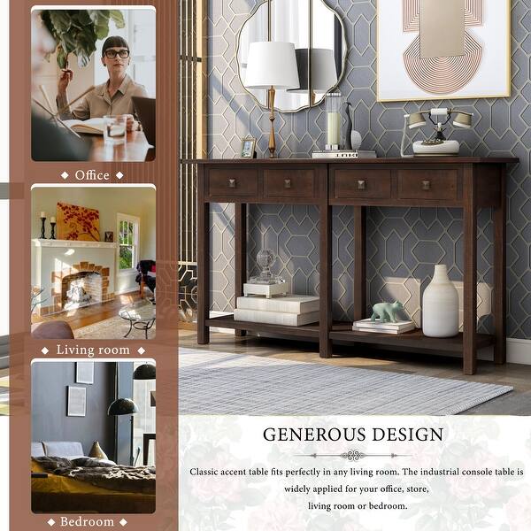 Espresso Console Table Living Room Sofa Table Entryway Table w/ 4 ...