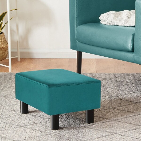 Adeco Ottoman Foot Stool Velvet Fabric Padded Footrest Teal Medium