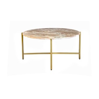 ExpoBazaar Brown Marble Nesting Coffee Table with Golden Metal Frame (6 ...