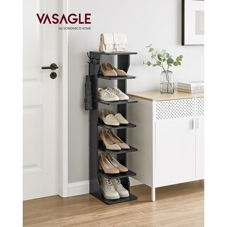 7 Tier Vertical Shoe Rack, Narrow Shoe Storage Organizer with Hooks ...