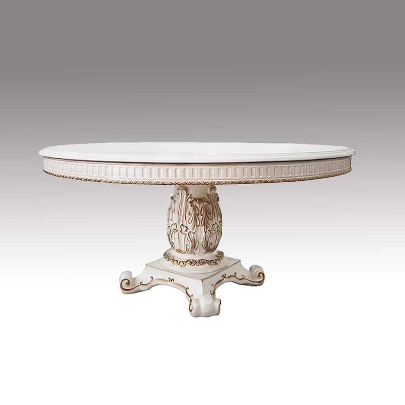 Round Wood Dining Table with Molding Details in Antique Pearl Finish ...