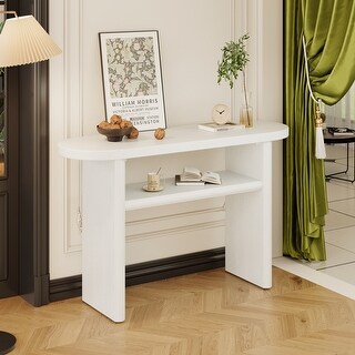 Antique White Console Table Rounded Corners Entryway Table with Shelf ...