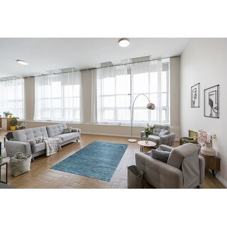 Hand-Knotted Natural Silk Blue Mix Contemporary Natural Silk Grass ...