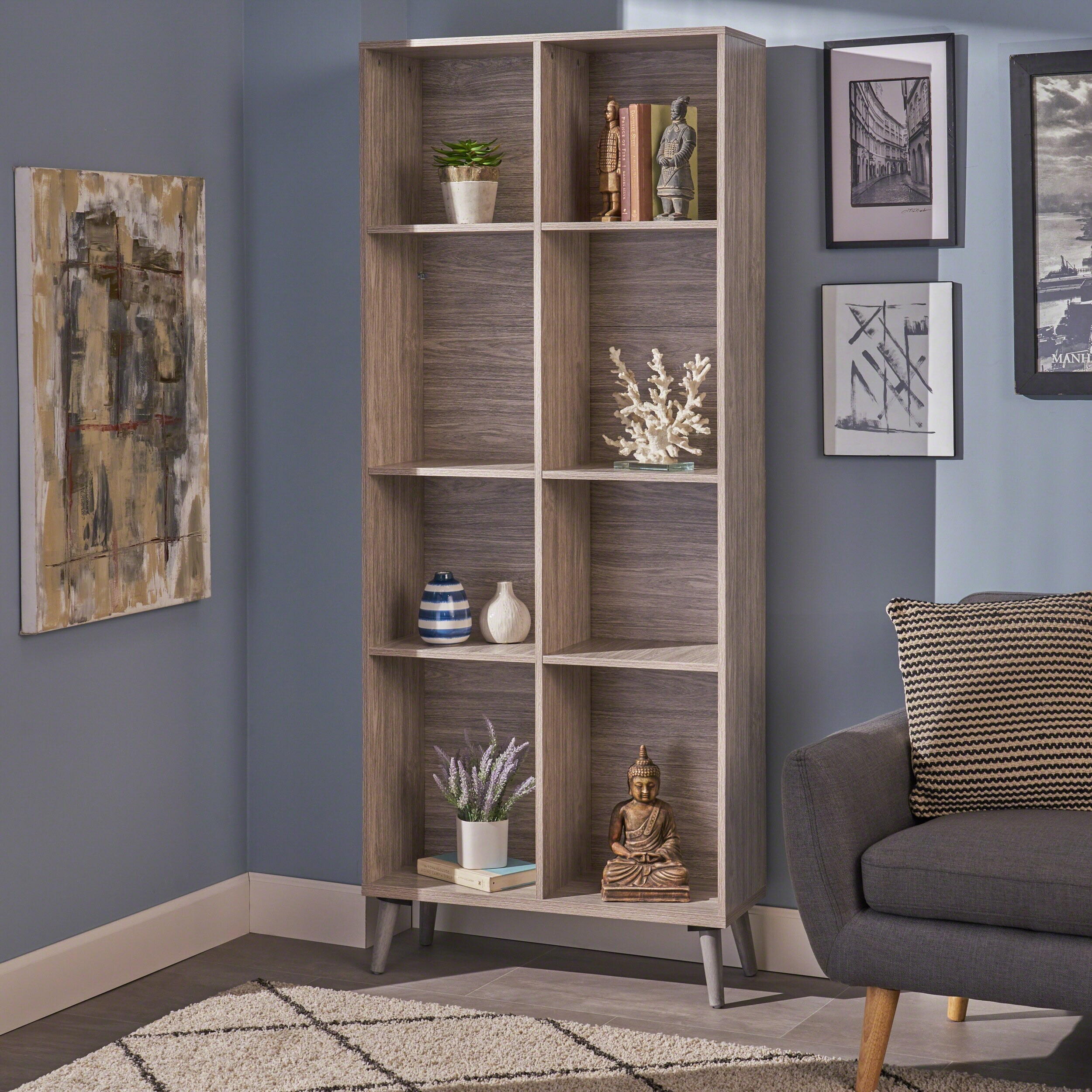Grey Oak Faux Wood Bookcase Bookshelf with Rubberwood Legs 77.32 Tall Bed Bath Beyond 41896267