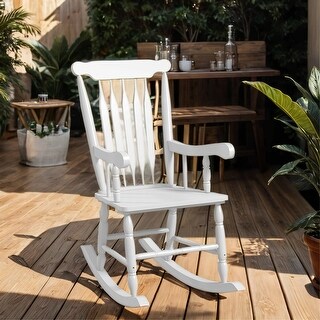 Outdoor High Back Wood Rocking Chair with Armrests - Bed Bath & Beyond ...