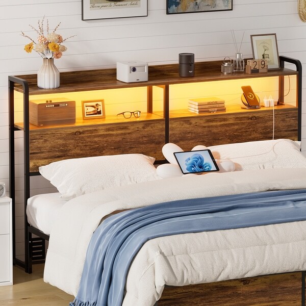 Headboard with lights and usb store