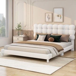 Modern Full Size Soft Platform Bed with Upholstered Headboard, Neutral ...
