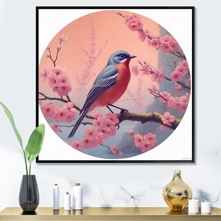 Designart "Bluejay On Blossom Cherry III" Animals Bird Framed Canvas ...