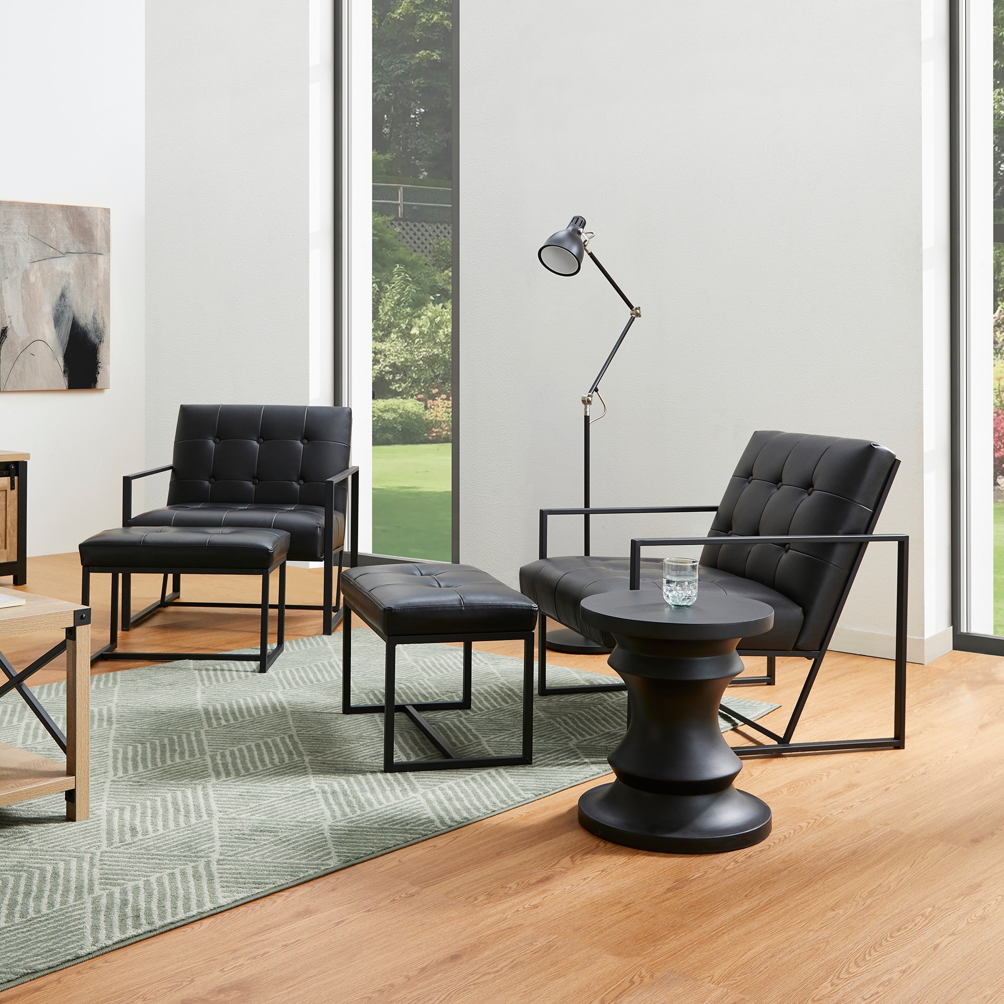 Glitzhome Set of 4 30.5 H PU Leather Tufted Accent Chairs with Ottomans Set Bed Bath Beyond 38879714