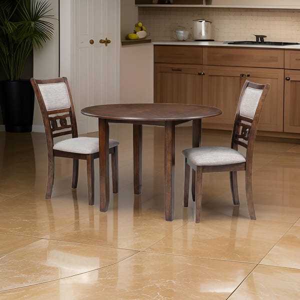 3pc 42 Inch Dining Table Set, Extendable Drop Leaves, 2 Chairs, Brown ...