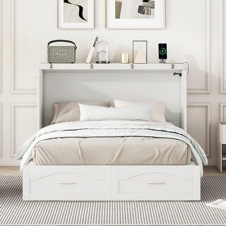 Full Size White Pulley Structure Design Murphy Bed Wall Bed with drawer ...