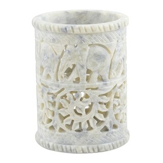 Novica Handmade Botanical Elephant Soapstone Pen Holder - Bed Bath ...