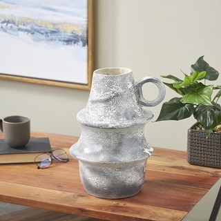 Light Gray Paper Mache Distressed Fluted Decorative Vase with Light ...