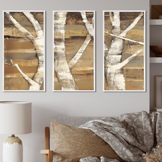 Designart "Natural Birch Forest II" Traditional Framed Art Set of 3 - 4 ...