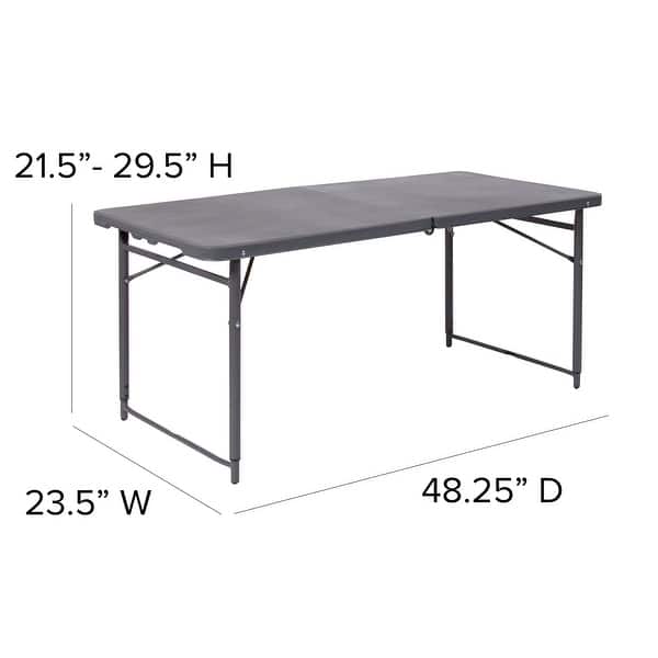 4-Foot Height Adjustable Bi-Fold Dark Gray Plastic Folding Table with ...