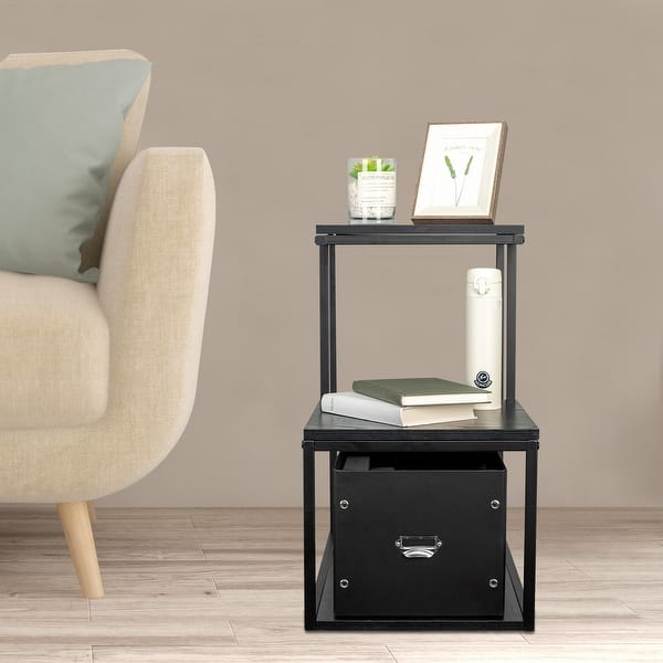 3-Tier Black L-shaped End Table Side Table with Storage - 13*24*24 ...