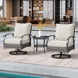 Uixe 3-Piece Outdoor Swivel Chair Table Set Wicker Rocker - Bed Bath ...