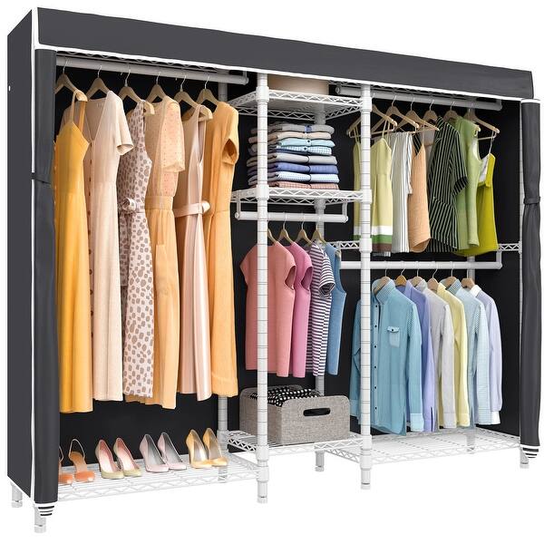 V6C Heavy Duty Covered Clothes Rack 5 Tiers Wire Garment Rack Large ...
