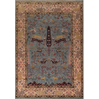 Hunting Animals Blue Ziegler Oriental Area Rug Handmade Wool Carpet - 9 ...