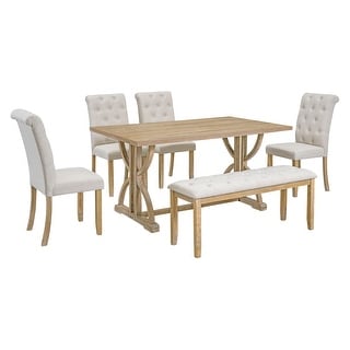 6-Piece Retro Rectangular Dining Table Set, Table with Unique Legs and ...