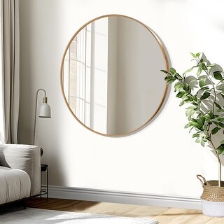 35" Morden Golden Round Metal Framed Wall-Mounted Vanity Mirror ...