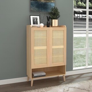 Free Standing Storage Cabinet,Sideboard Buffet Table with 2 Rattan ...
