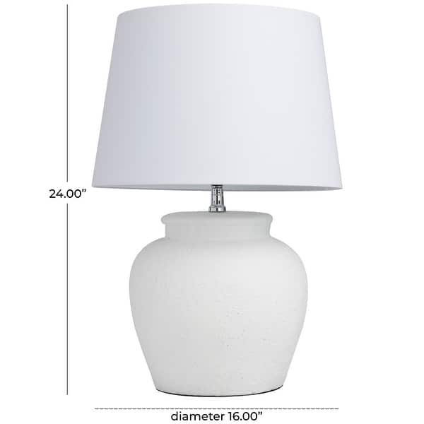 White Cement Stone Pot Inspired Room Table Lamp with Textured Exterior ...