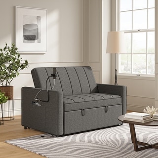 HULALA HOME Duane Modern Upholstered Sleeper Sofa with Mobile Phone ...
