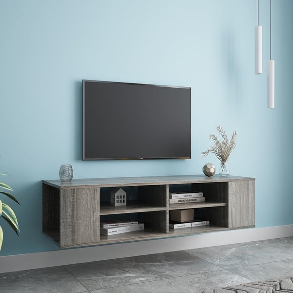 Walnut Height Adjustable Shallow Floating TV Console Floating TV Stand ...
