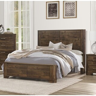 Rustic Brown Finish Queen Bed Clipped Corners Transitional Style Wooden ...