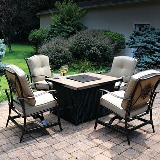 Hanover Traditions 5-Piece Fire Pit Chat Set with 4 Cushioned Platform ...