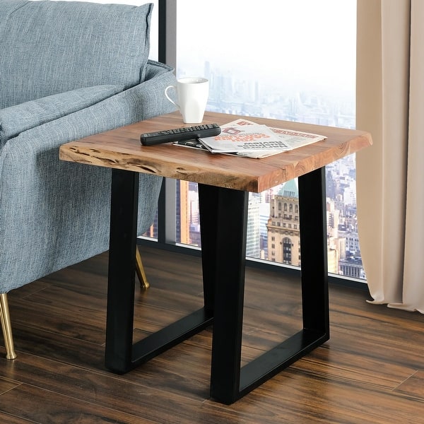Hamilton 24 in. Natural Acacia Wood Accent End Table with Black Metal ...