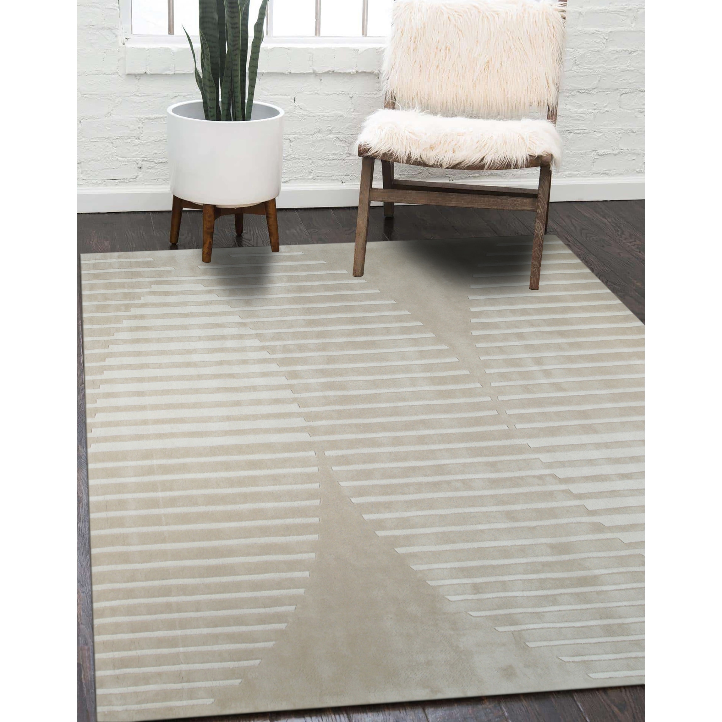 Beige Hand-Tufted Wool Contemporary Modern Area Rug - Bed Bath & Beyond ...