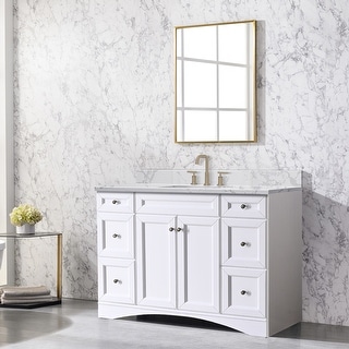 Proox 48 in. Bath Vanity w/ Fish Belly Culture Marble Countertop Single ...