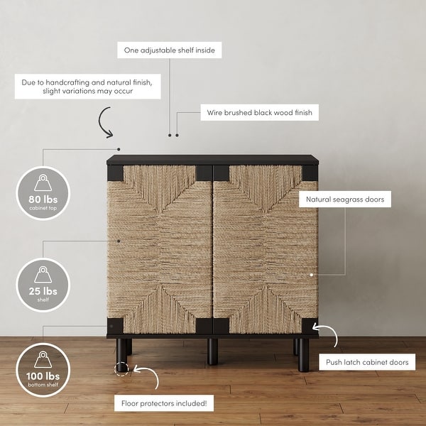 Nathan James Beacon Wood Accent Cabinet with Seagrass Doors and ...