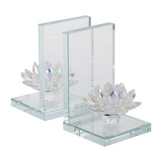 Set of 2 Crystal Rainbow Lotus Decorative Bookends, Home or Office ...