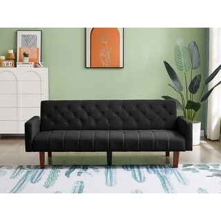 74.4" Linen Futon Sofa Bed with Multi-Position Adjustable Backrest ...