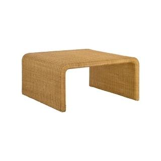 Square Rattan Coffee Table with Rounded Waterfall Edges in Natural ...