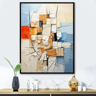 Designart "Orange And Blue Cubism Assemblage I" Cubism Framed Canvas ...