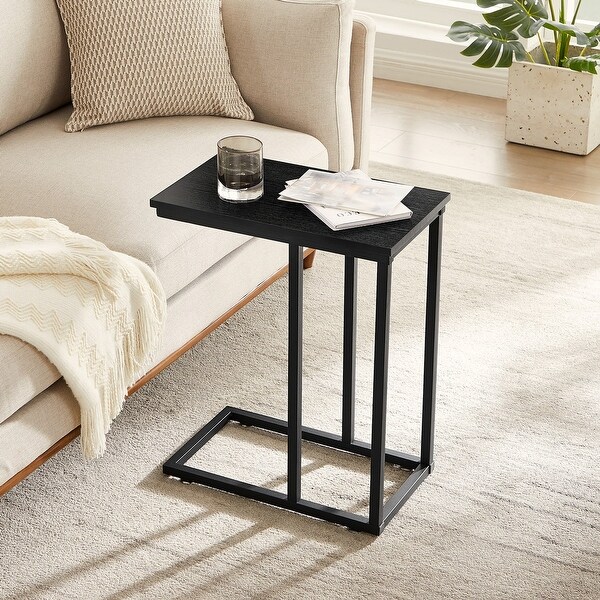 VECELO C Shaped End Table Small Side Table Sofa Table with Metal Frame C Shaped Couch Table for Sofa Laptop Coffee Snack