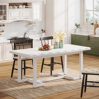 63-Inch Rectangular Dining Table with Solid Wood Leg and Thick Table ...