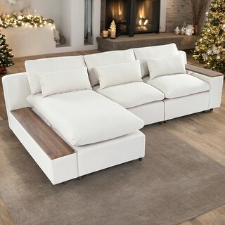Modular L-Shaped Sectional Sofa with Removable Back Cushions, 3 Pillows ...
