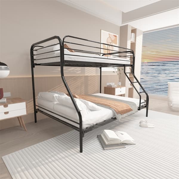 Twin-Over-Full Heavy Duty Metal Bunk Bed with Guardrail-Black - Bed ...